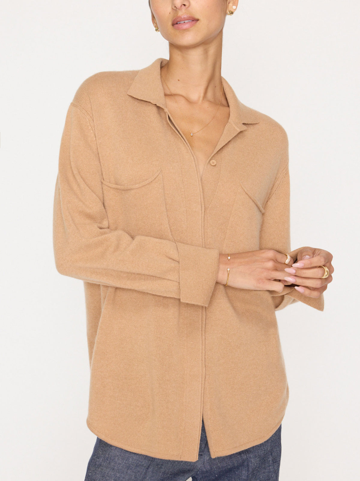 Women's Andre Luxe Cashmere Shacket, Camel Mélange