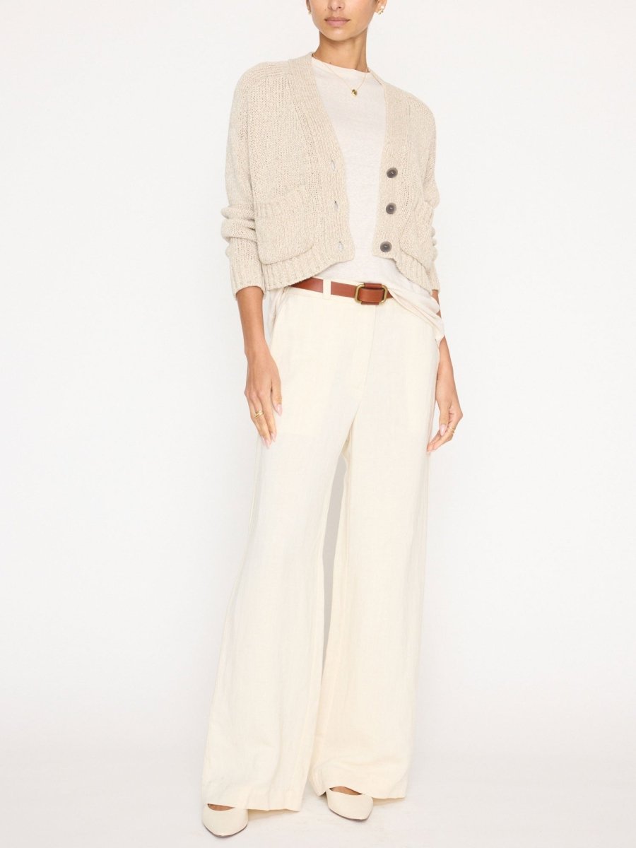 Women's Linen/Cotton Cropped Cardigan, Beige