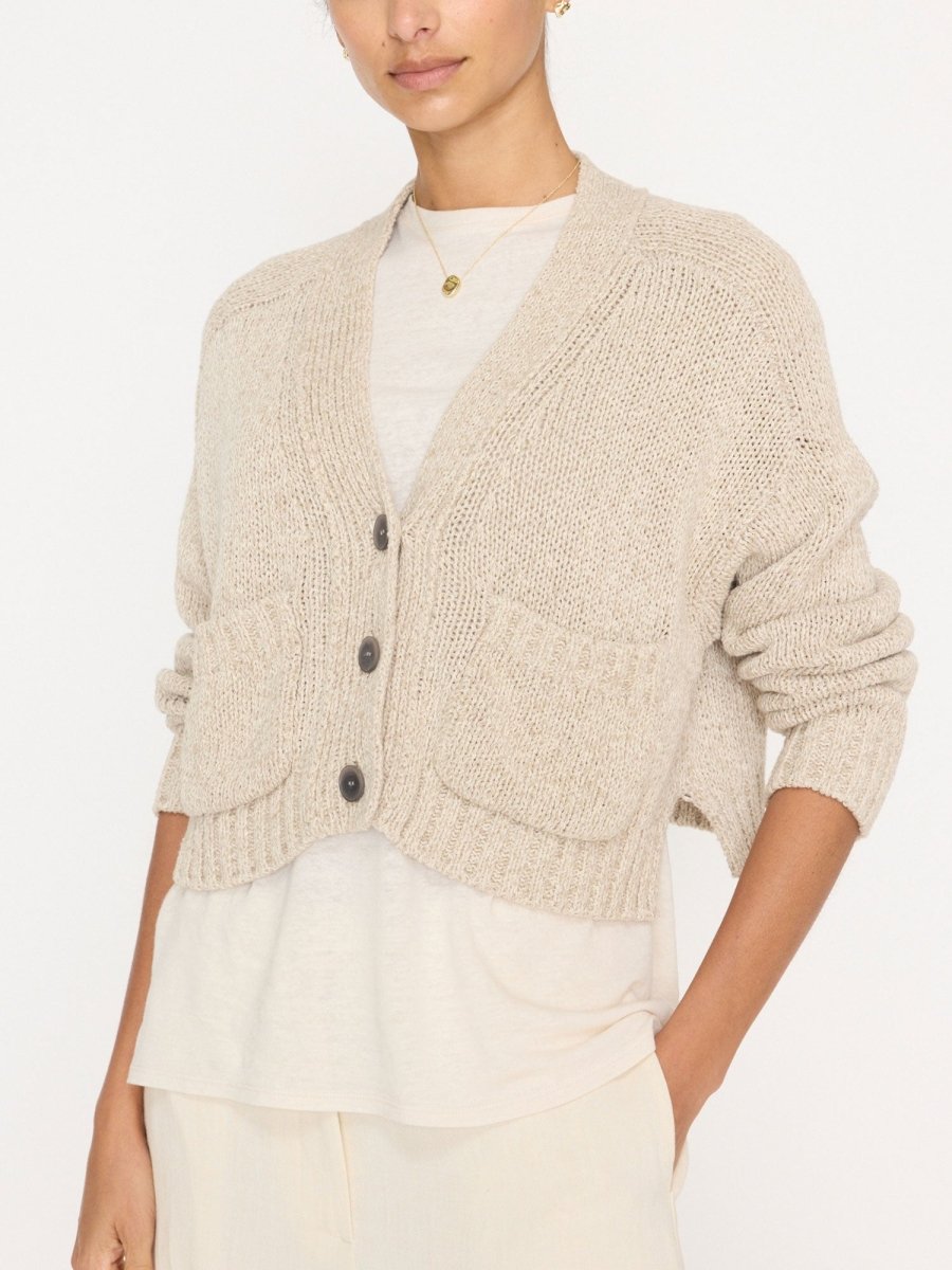 Women's Linen/Cotton Cropped Cardigan, Beige
