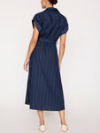 Women's Fia Belted Stripe Dress in Navy Pinstripe | Brochu Walker