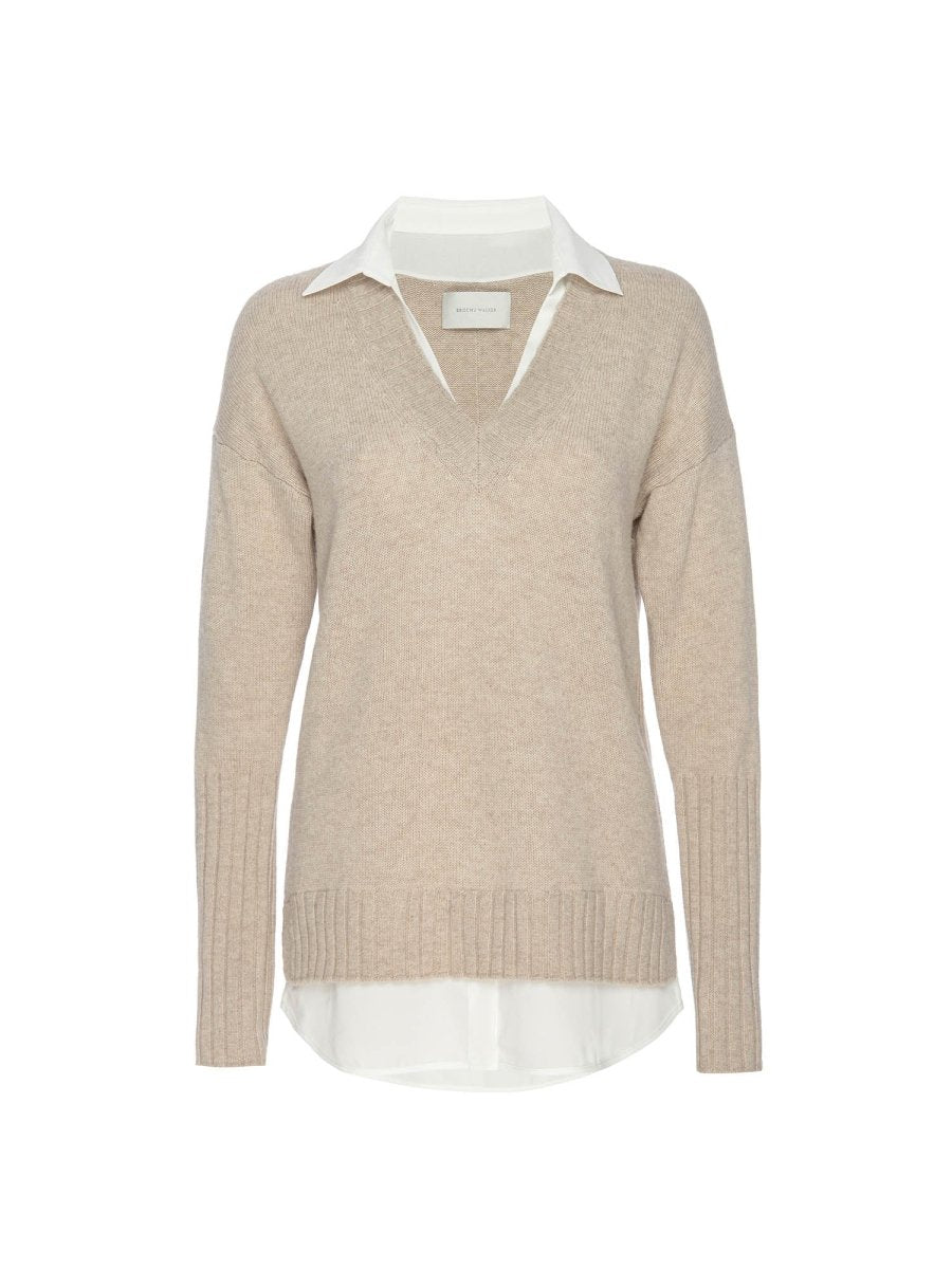 Women's Tatum Layered V Neck Looker in Dune Mélange with White | Brochu ...