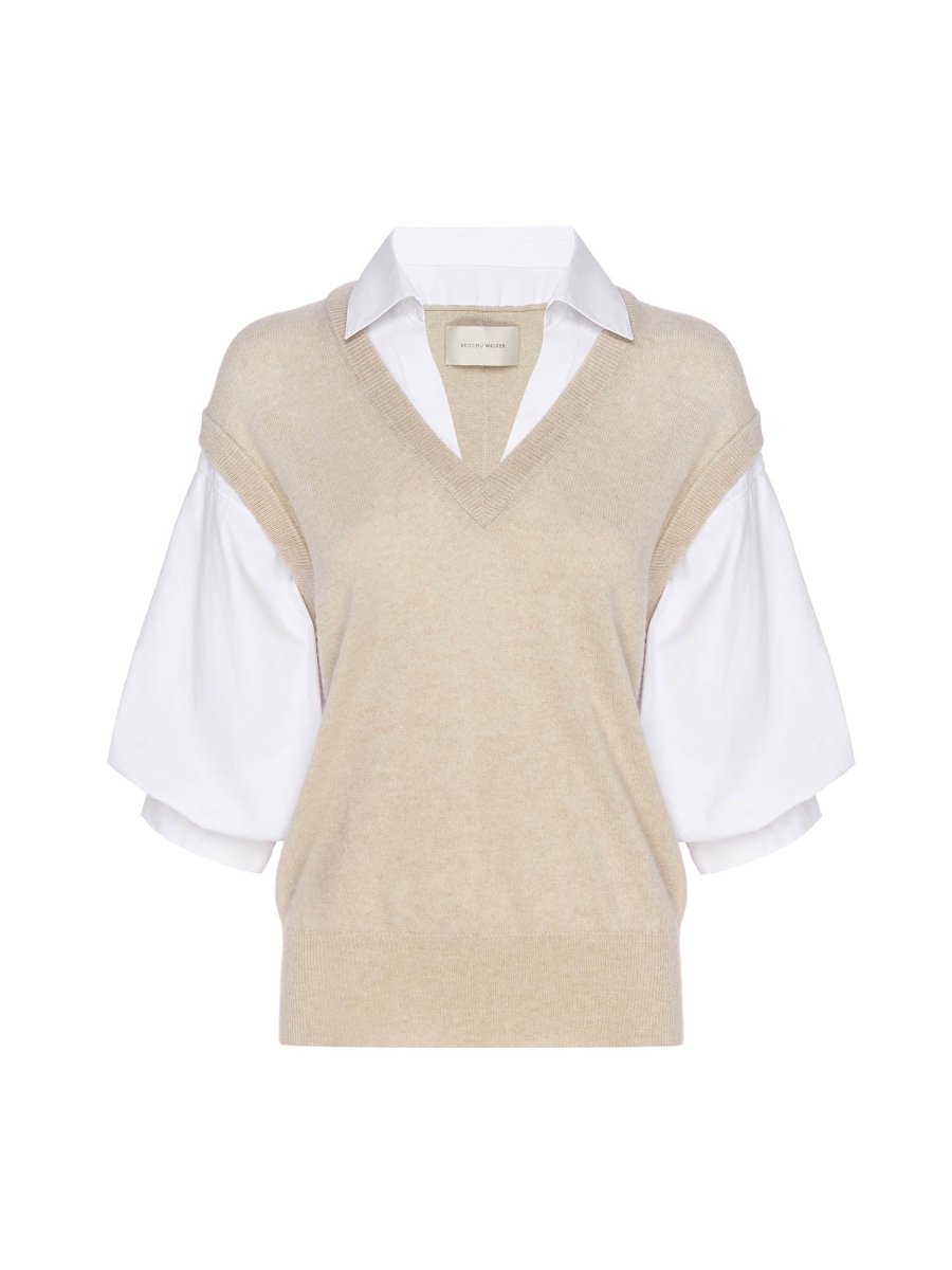 Women's Kate Shirt Looker in Almond Buff Mélange with White | Brochu Walker
