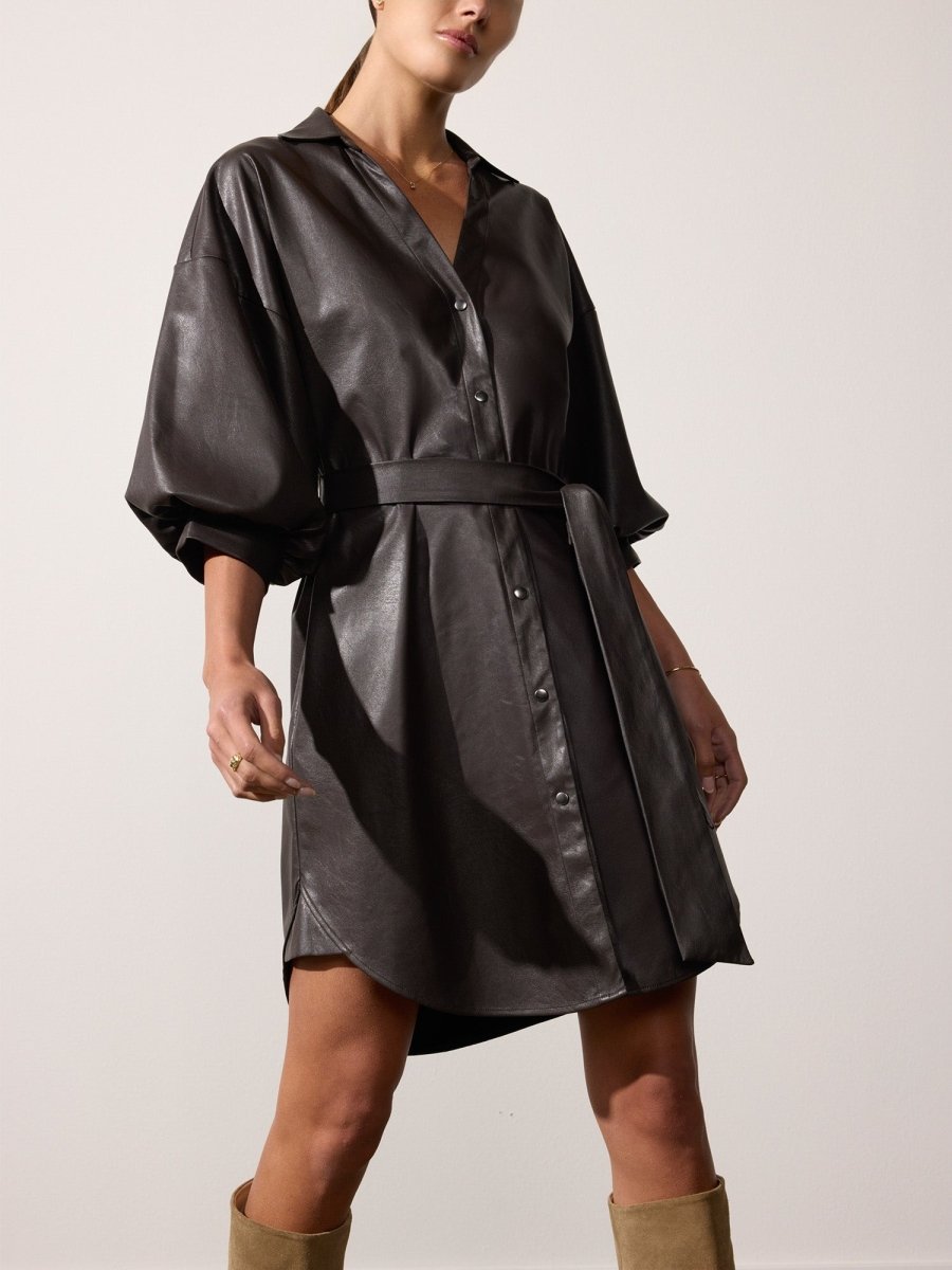 Women's Kate Belted Vegan Leather Dress in Timber | Brochu Walker