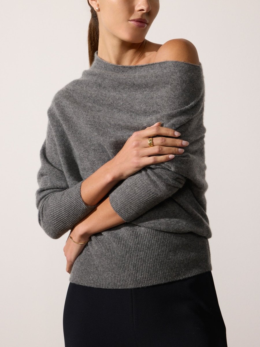 Women's Lori Off Shoulder Cashmere Sweater in Flint Mélange | Brochu Walker