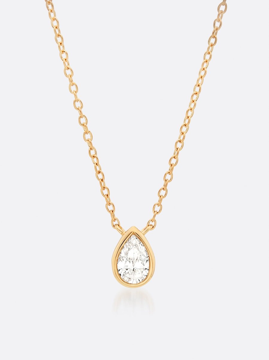 Women's Romance Pear Diamond Droplet Necklace in Yellow Gold with Diamonds