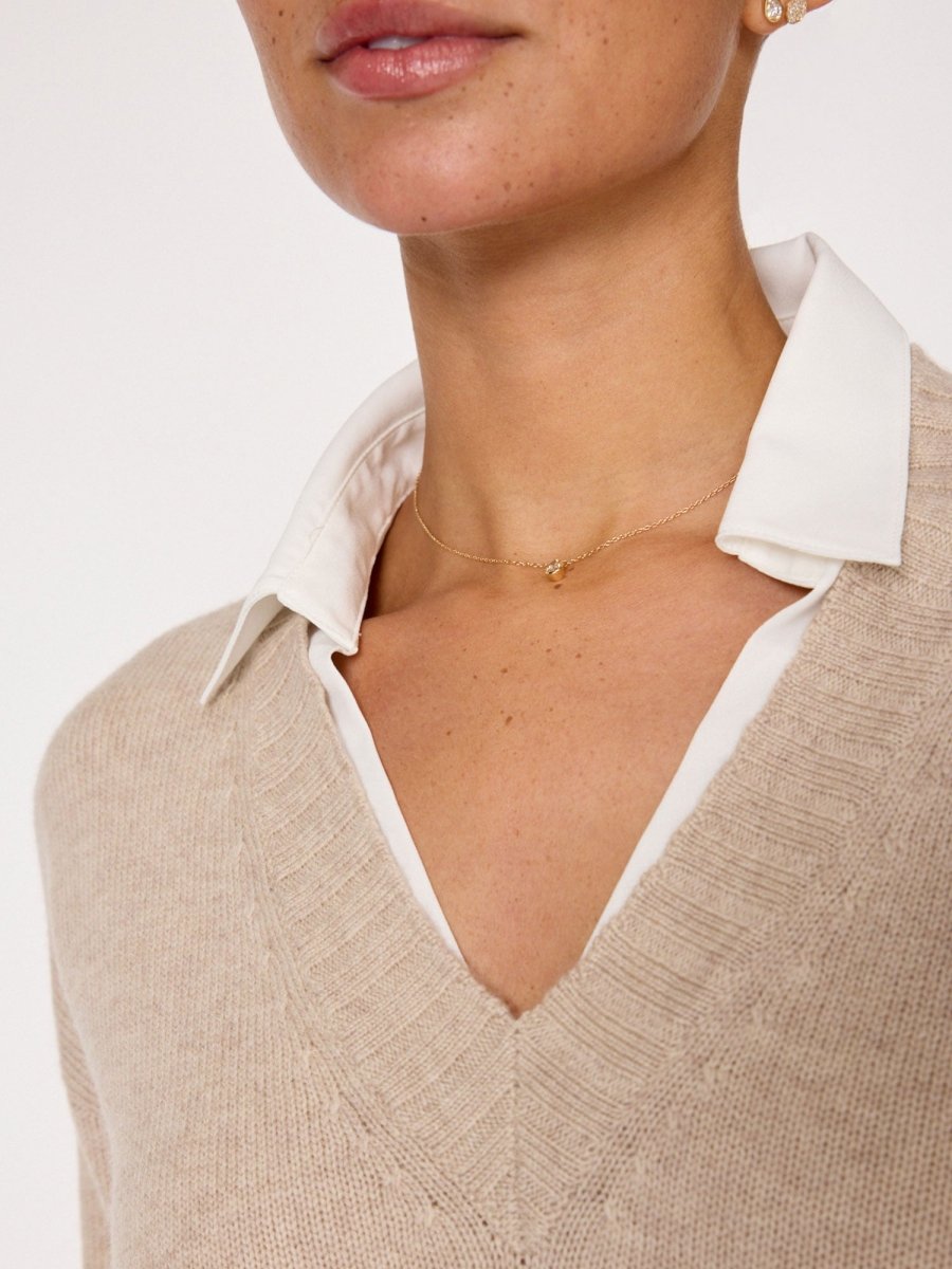 Women's Tatum Layered V Neck Looker in Dune Mélange with White | Brochu ...