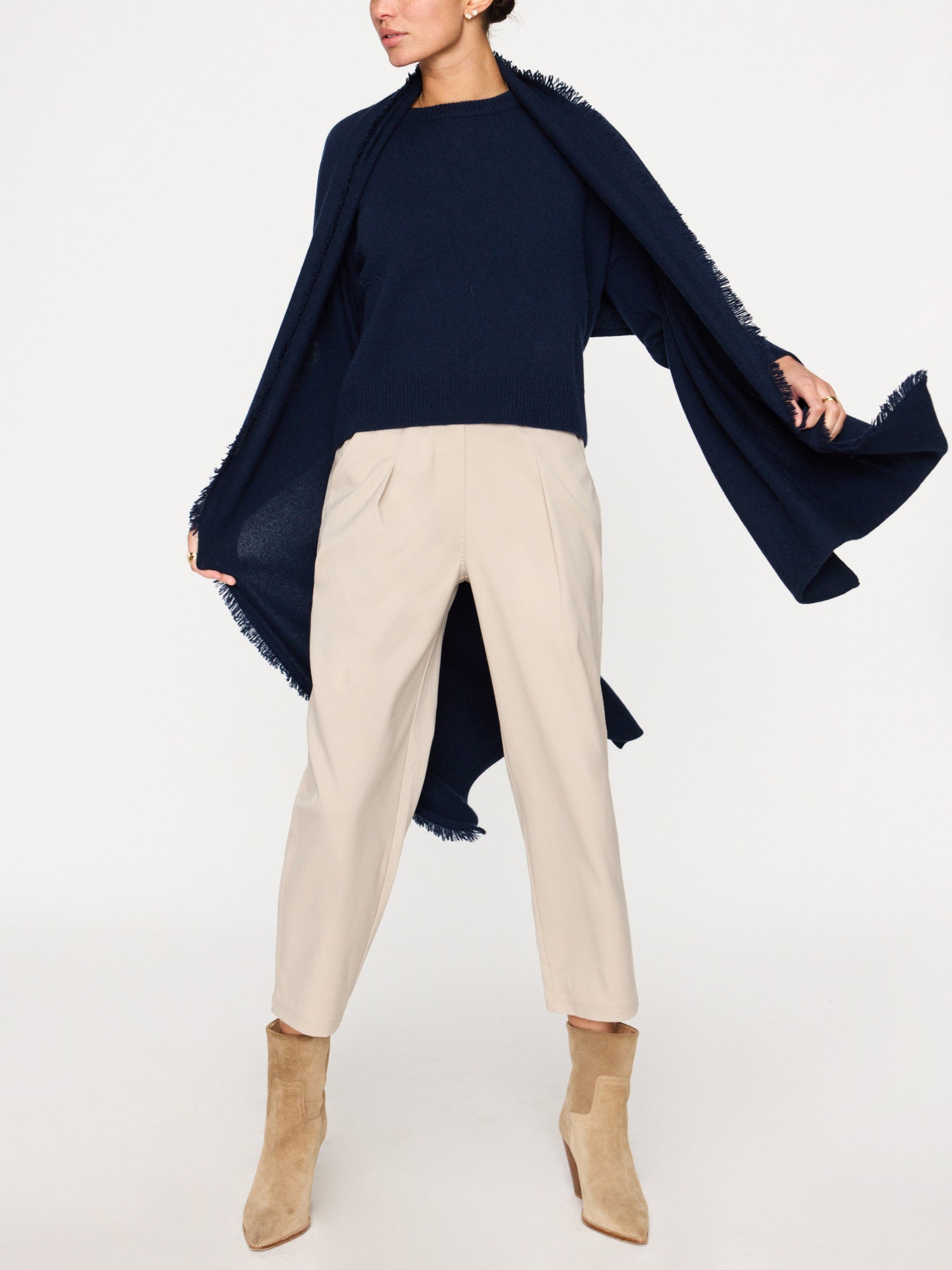 Women's Cashmere Fringe Sweater Wrap, Navy
