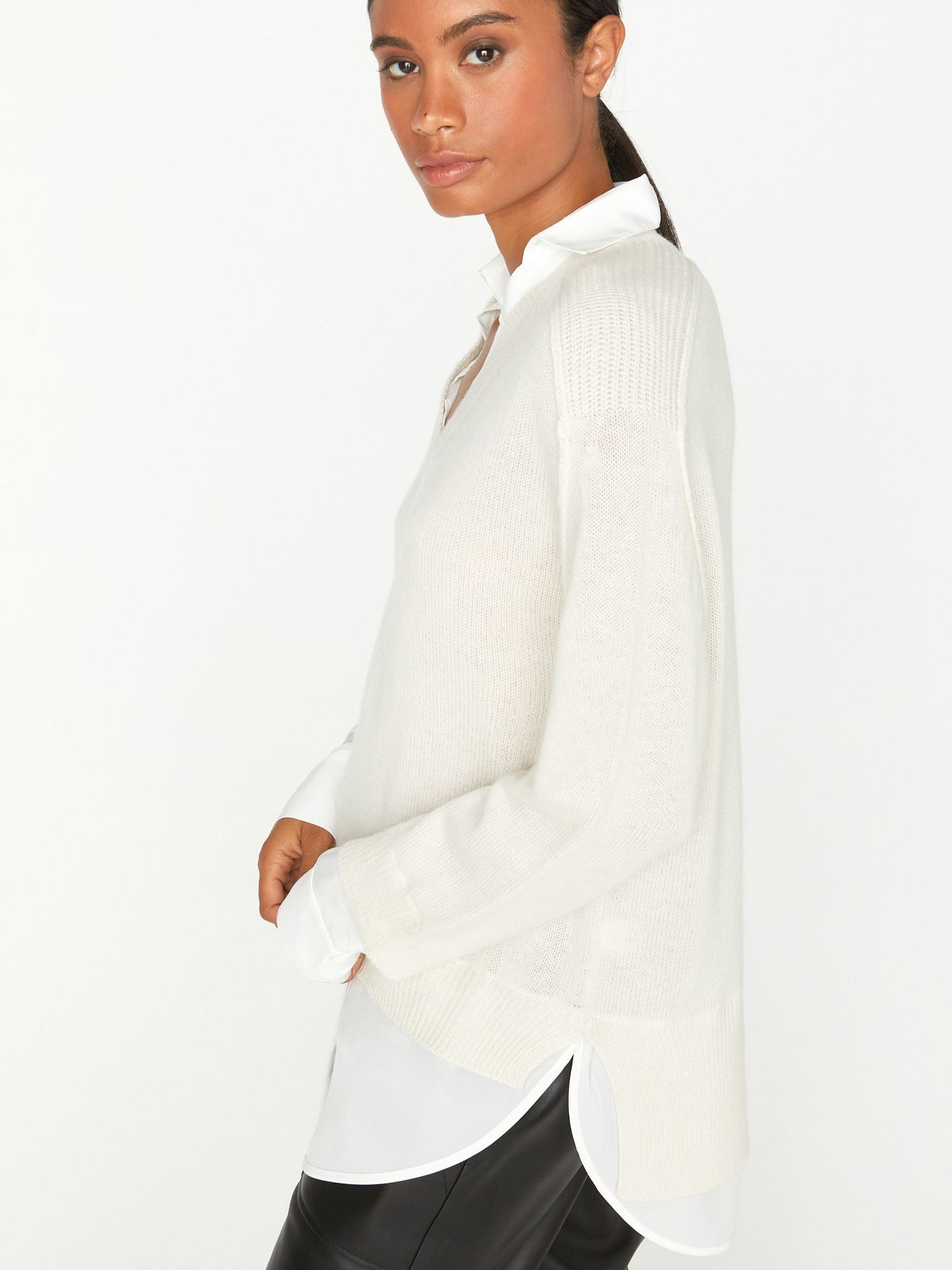 Women's Layered V-neck Looker Sweater in Tan
