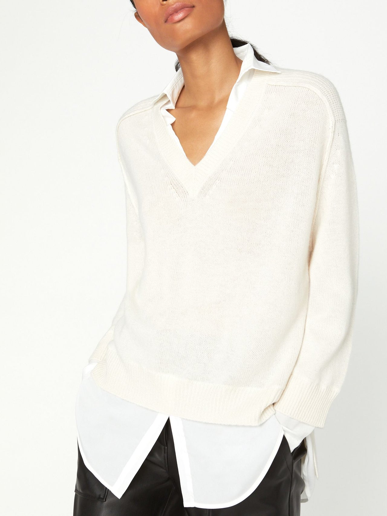 Women's Layered V-neck Looker Sweater in Tan