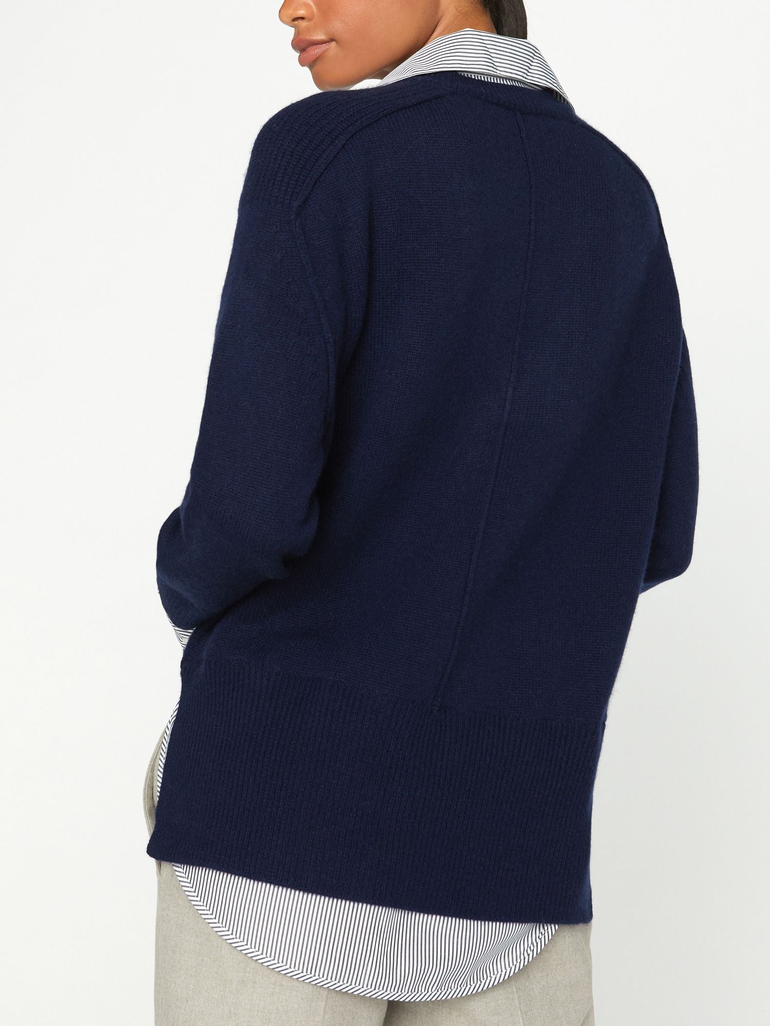 Women's Layered V-neck Pullover Sweater in Navy with Stripe Women's Layered V-neck Pullover Sweater in Navy with Stripe